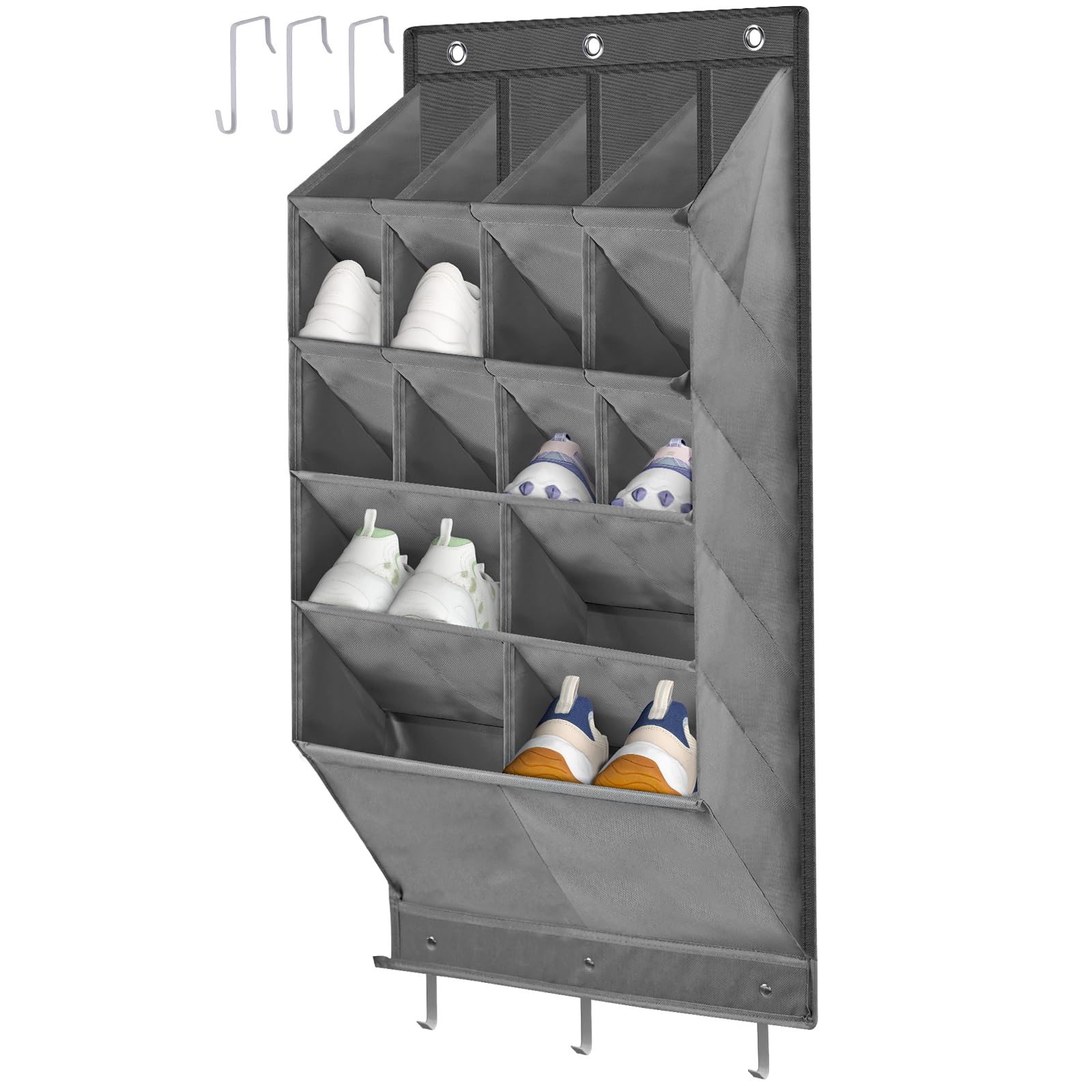 HAKACC Over The Door Shoe Organizer, Hanging Shoe Organizer Shoe Holder with Large Pockets Shoe Rack for Closet Home Grey