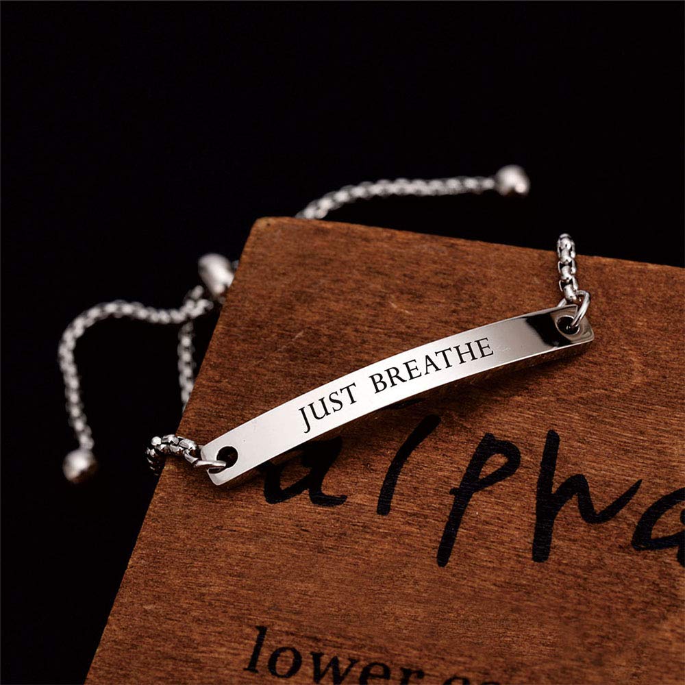 Kisseason Just Breathe Inspirational Mantra Bracelet for Women Men Jewelry Adjustable Chain Friendship Bangle Bracelet