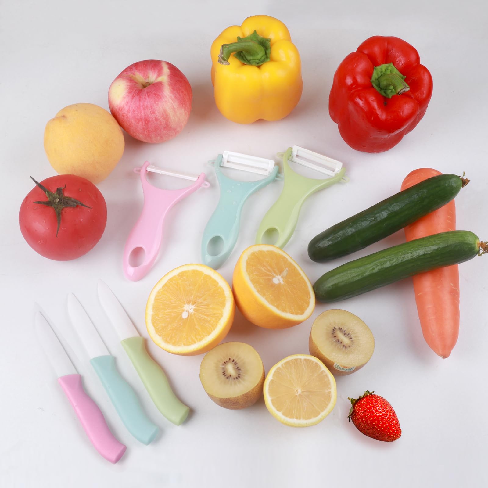 binyu Ceramic Vegetable Fruit Peeler and Paring Knives Set - Effortless Precision in Every Peel,Suitable for Processing Various Fruits and Vegetables in the Kitchen (Green)