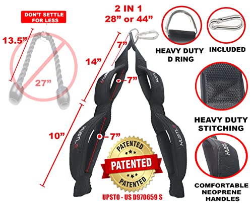 Hustle Athletics Tricep Rope Cable Attachments for Gym Use - Perfect Gym Equipment for Home/Gym Accessories - Multi Workout Rope Cable Machine Attachment -Best Gym Rope Grip with 4 Anti-Slip Handles