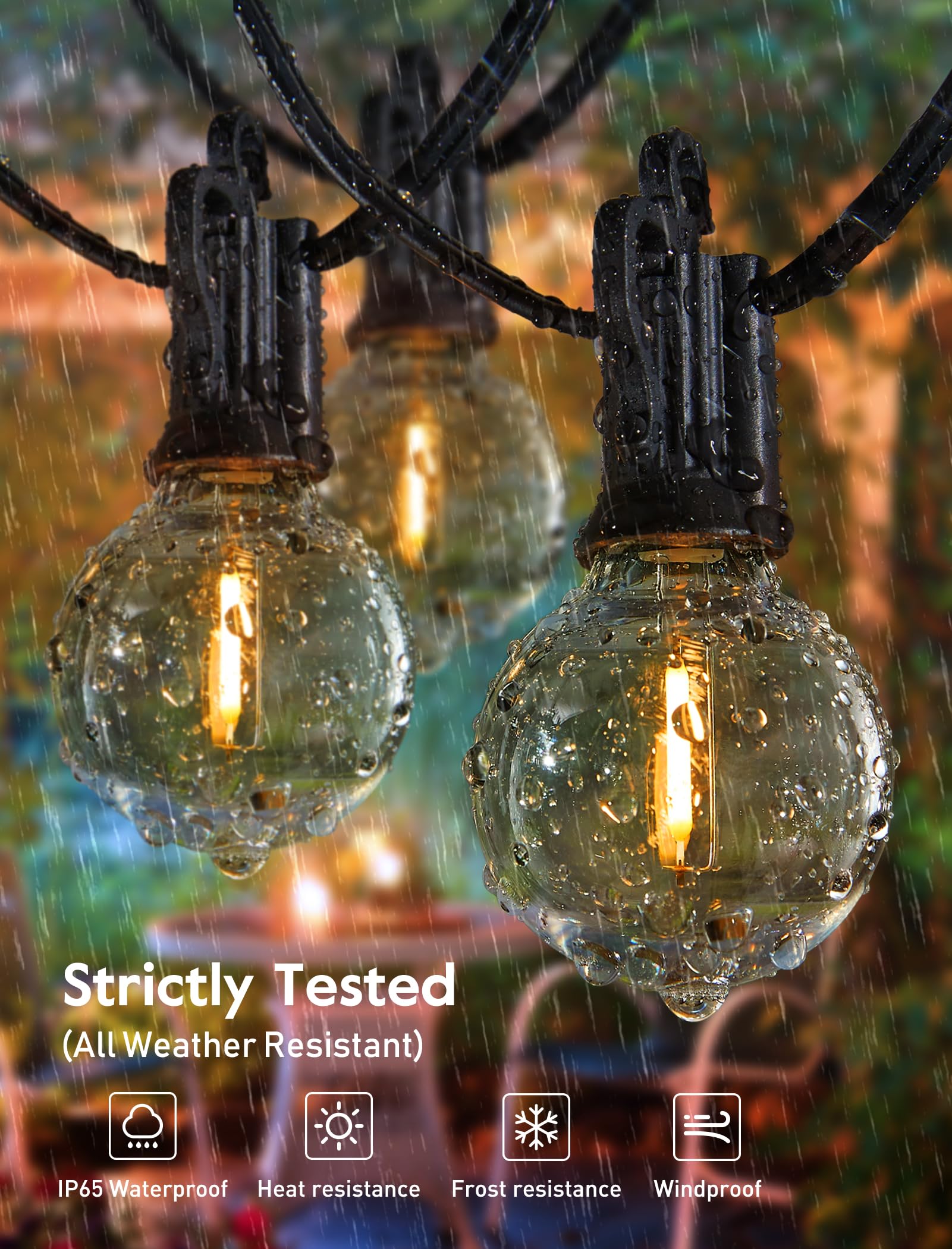 Brightown String Lights Outdoor Waterproof with Remote Cable Ties and Hooks, 38FT G40 Patio Lights with 15 LED Shatterproof E12 Bulbs, 3 Light Modes, Dimmable Hanging Lights for Backyard Party Decor
