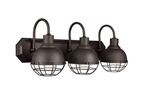 Globe Electric 51620 Eli 3-Light Caged Vanity Light, Dark Bronze, Bulbs Included, 220 Lumen