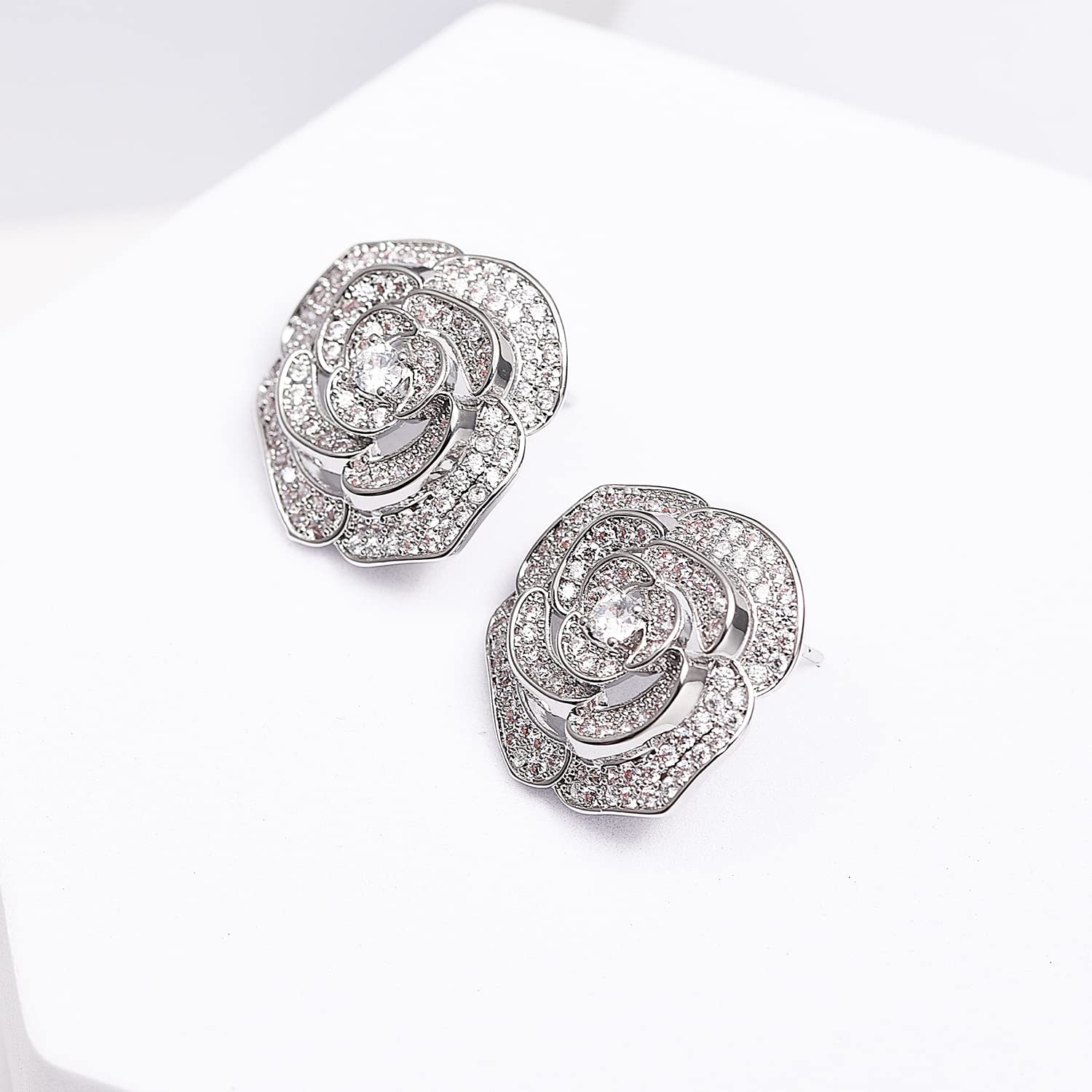 Celebrity Designer Women's Flower Charm Rhinestone Stud Earrings