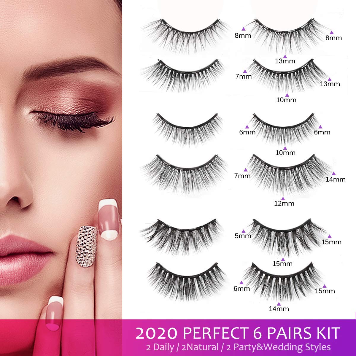 Brightup Magnetic Eyelashes with Eyeliner, 6 Pairs 3D Natural Look Reusable False Magnetic lashes, 2 Tubes Long Lasting Magnetic Eyeliner, Twinkle Mirror Box with Tweezers, Ideal For Gift