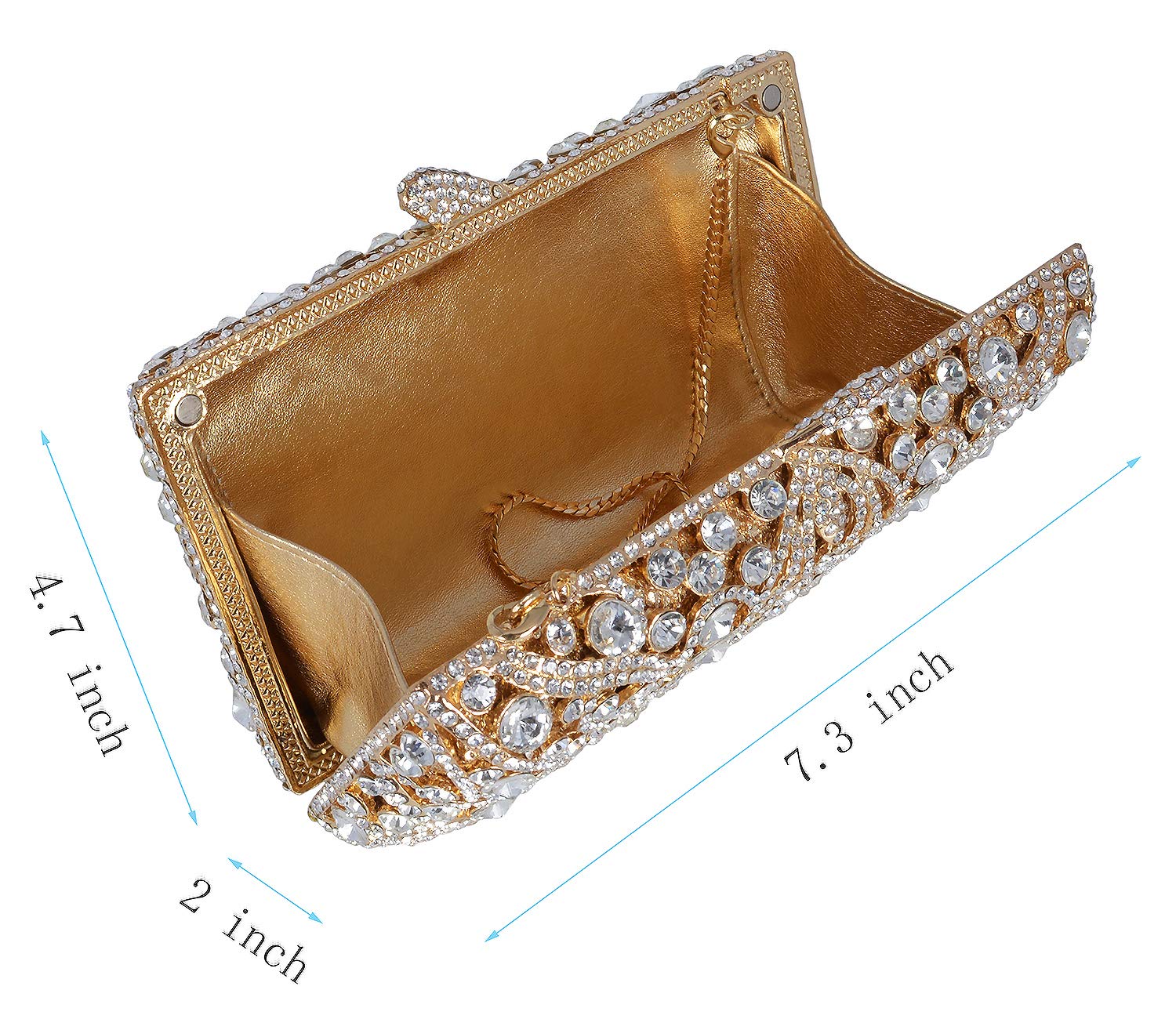 MOSSMON Luxury Crystal Clutch Women Rhinestone Evening Bag for Party and Wedding Gold