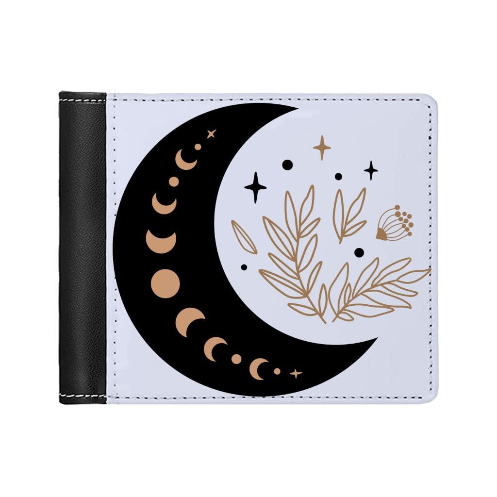 Celestial Moon Men's Wallet - Floral Wallet - Space Wallet (Black)