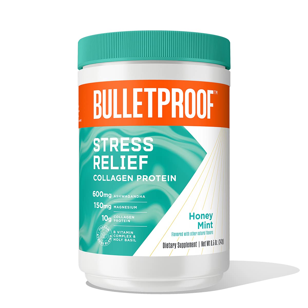Bulletproof Honey Mint Stress Relief Collagen Peptide Protein, 8.5 Ounces (1 Count), Natural Supplement Relaxation with Ashwagandha, Magnesium and Holy Basil