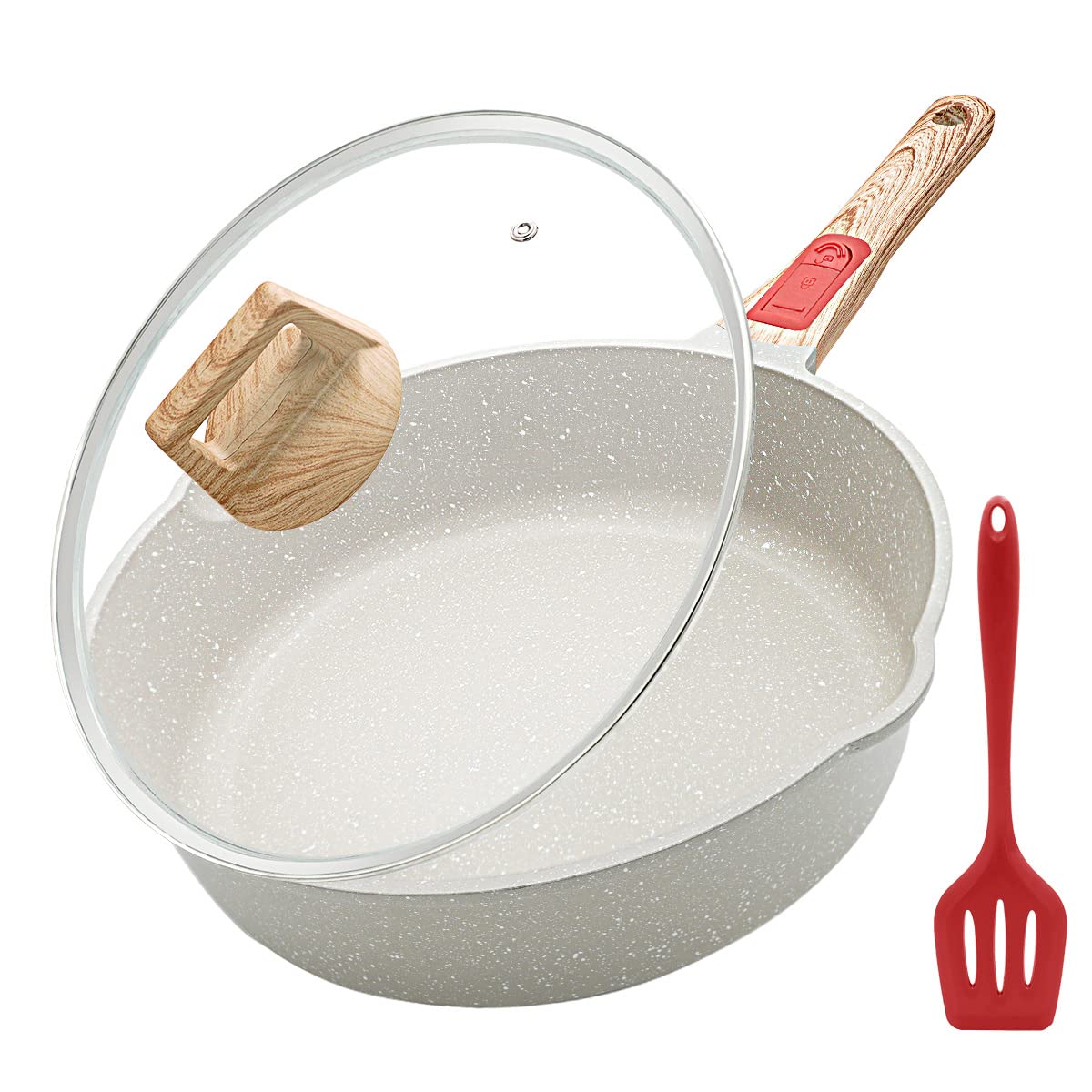 Bobikuke 11 inch/5Qt Nonstick Deep Frying Pan with Lid, Non Stick Skillets for Cooking Saute Pan with Removable Handle, Dishwasher & Oven Safe, PFOA Free, Compatible with All Stovetops