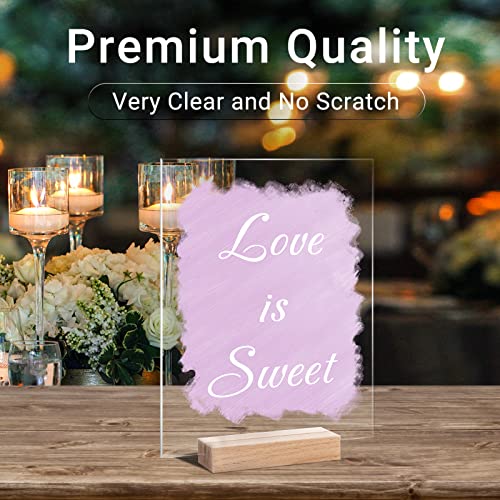 TLunlove Clear Acrylic Sheet with Wood Stand, 8 x 10 inch, 5 Pack Acrylic Wedding Signs Blank with Holder, DIY Acrylic Table Signs, Scratch Resistant, Smooth Edges