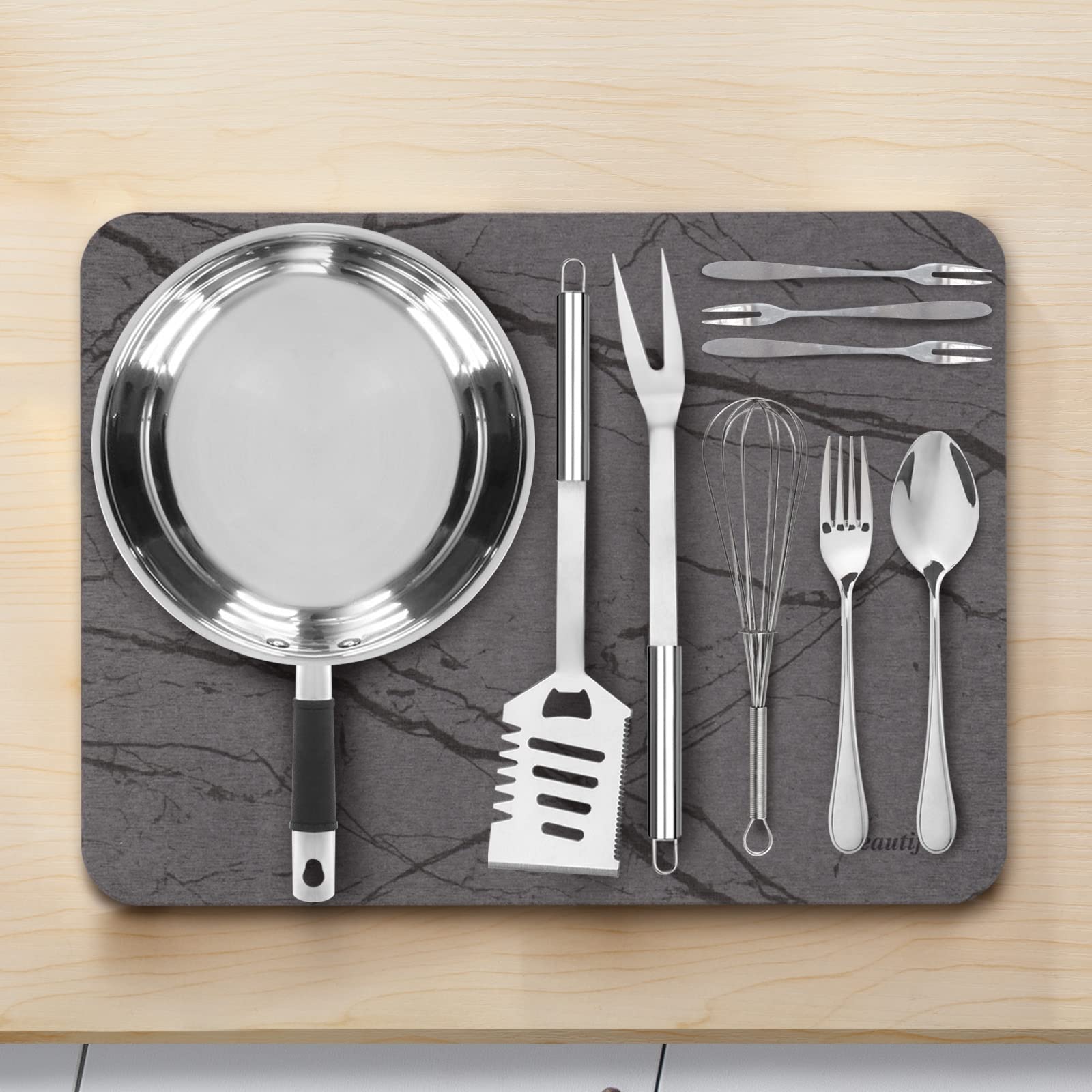 Drying Stone for Kitchen Counter, 16βx12β Diatomaceous Earth Tray, Fast Drying Stone Mat Kitchen, Water Absorbing Stone Tray for Kitchen Bathroom (Grey)