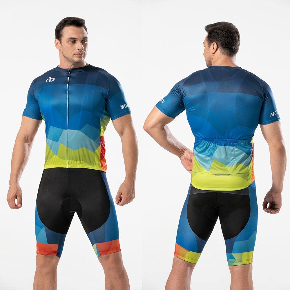 MOXILYN Men's Bike Clothing Set Cycling Jerseys Road Bicycle Shirts Kit + Bib Shorts Quick-Dry Full Zipper Riding Clothes