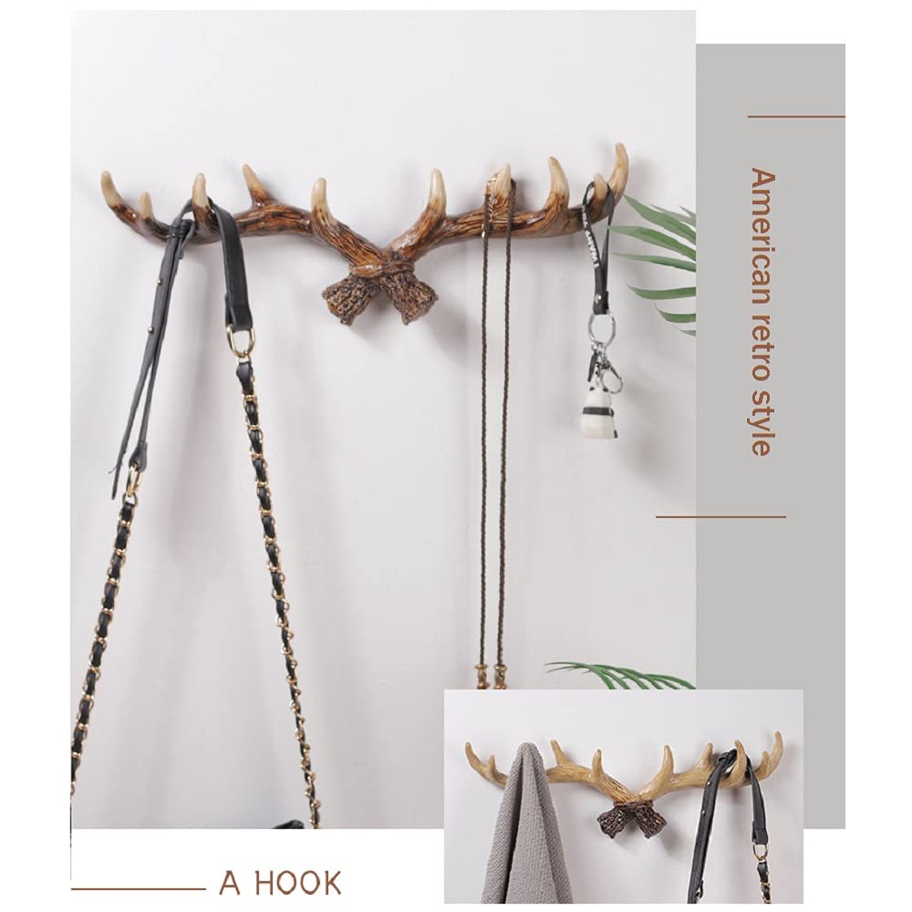 HY&GH Antlers Hook Wall Hooks/Hanger,Towel Hooks,Animal Shaped Hook,Resin Material Wall Home Decor,Deer Antler Holder 15.7" Long, 4.7" Tall and 1.57" deep 10 Hooks