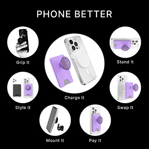 PopSockets Phone Wallet with Expanding Grip, Phone Card Holder, Wireless Charging Compatible, Wallet Compatible with MagSafe - Lavender