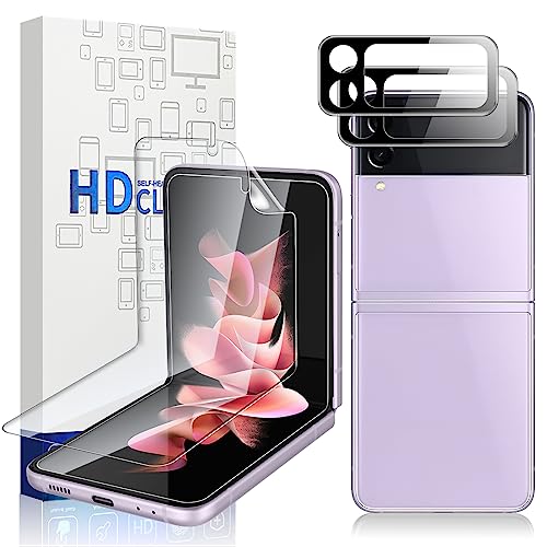 Vizveraă2 Pack Galaxy Z Flip 3 Screen Protector EPU Film+2 Pack Flip 3 Inner Screen Flexible FilmăHD Transparent High Clarity, Anti-Shatter, Bubble Free for Samsung Galaxy Z Flip 3 5G Screen Protector-Clear