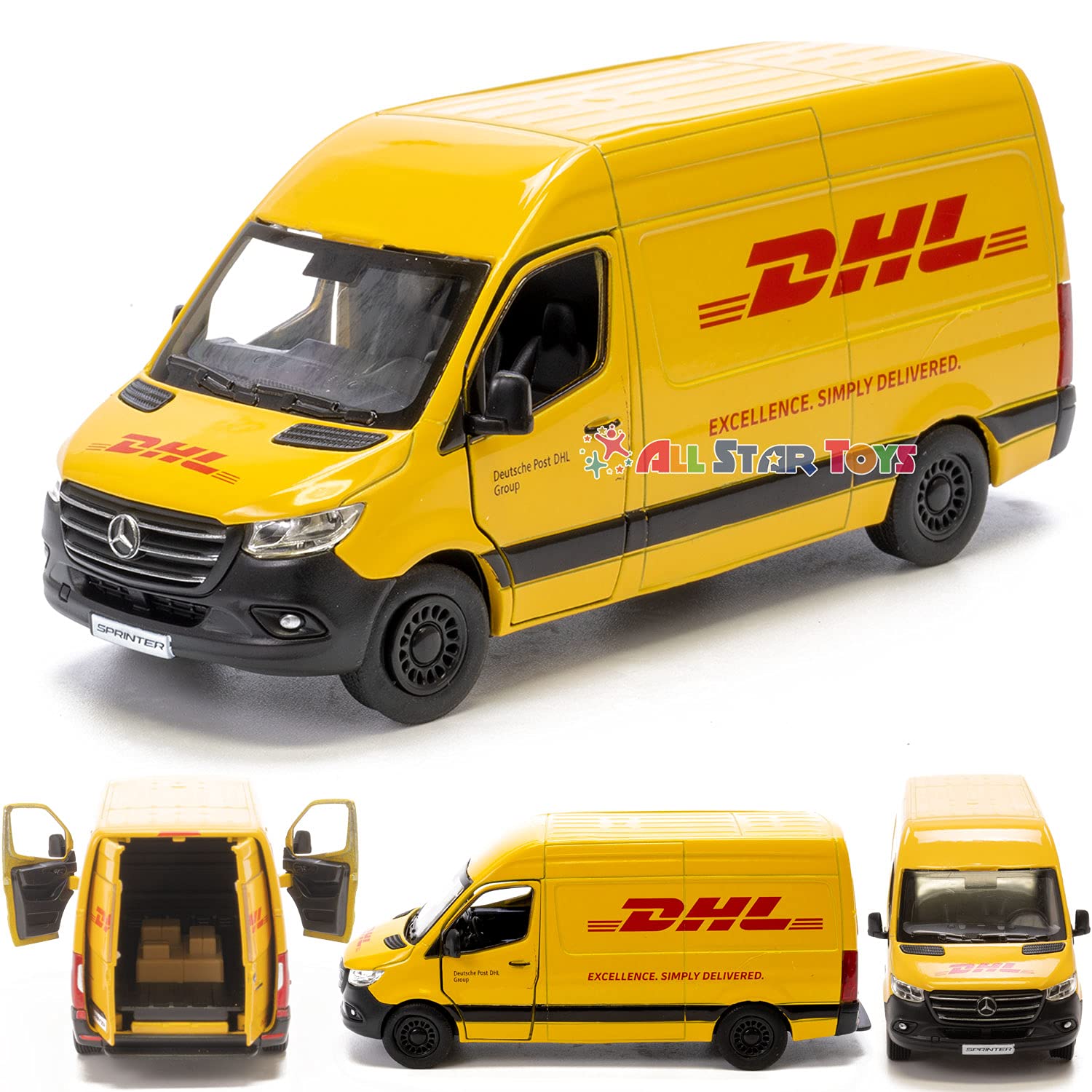 KiNSFUN DHL Mercedes-Benz Sprinter 1:46 Scale 5inch Die Cast Metal Model Toy Cargo Van