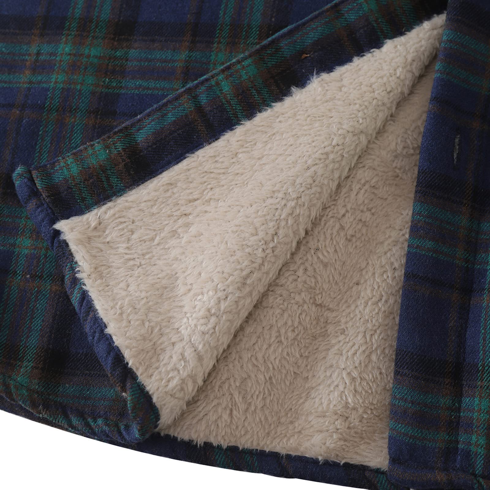 Burband Mens Long Sleeve Sherpa Fleece Flannel Shirts Button Down Berber Lined Shackets Warm Camp Shirts Plaid Jackets, Green, X-Large