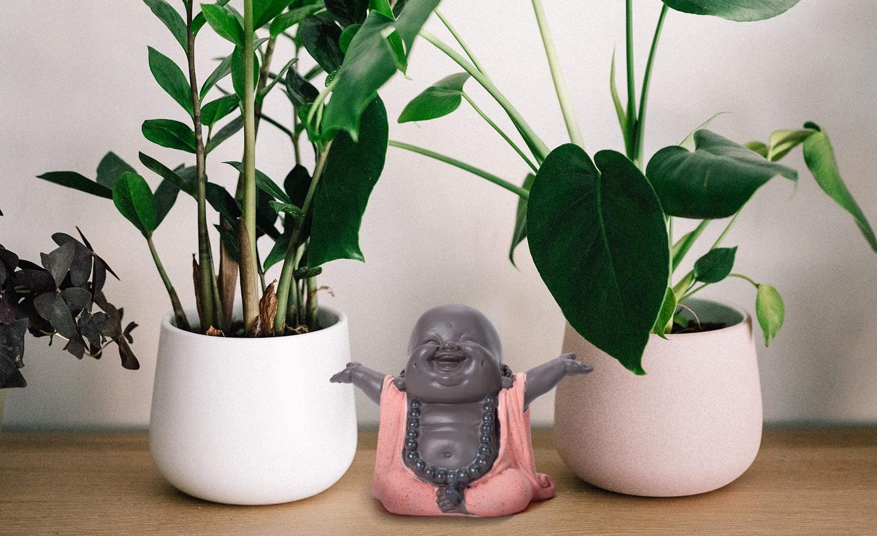 WGFKVAS 2 Pcs Buddha Statue, Laughing Buddha Smiling Little Buddha Ceramic Buda Statue Little Monk Figurine Cute Baby Buddha for Home Office Car Decors Gift Crafts and Arts