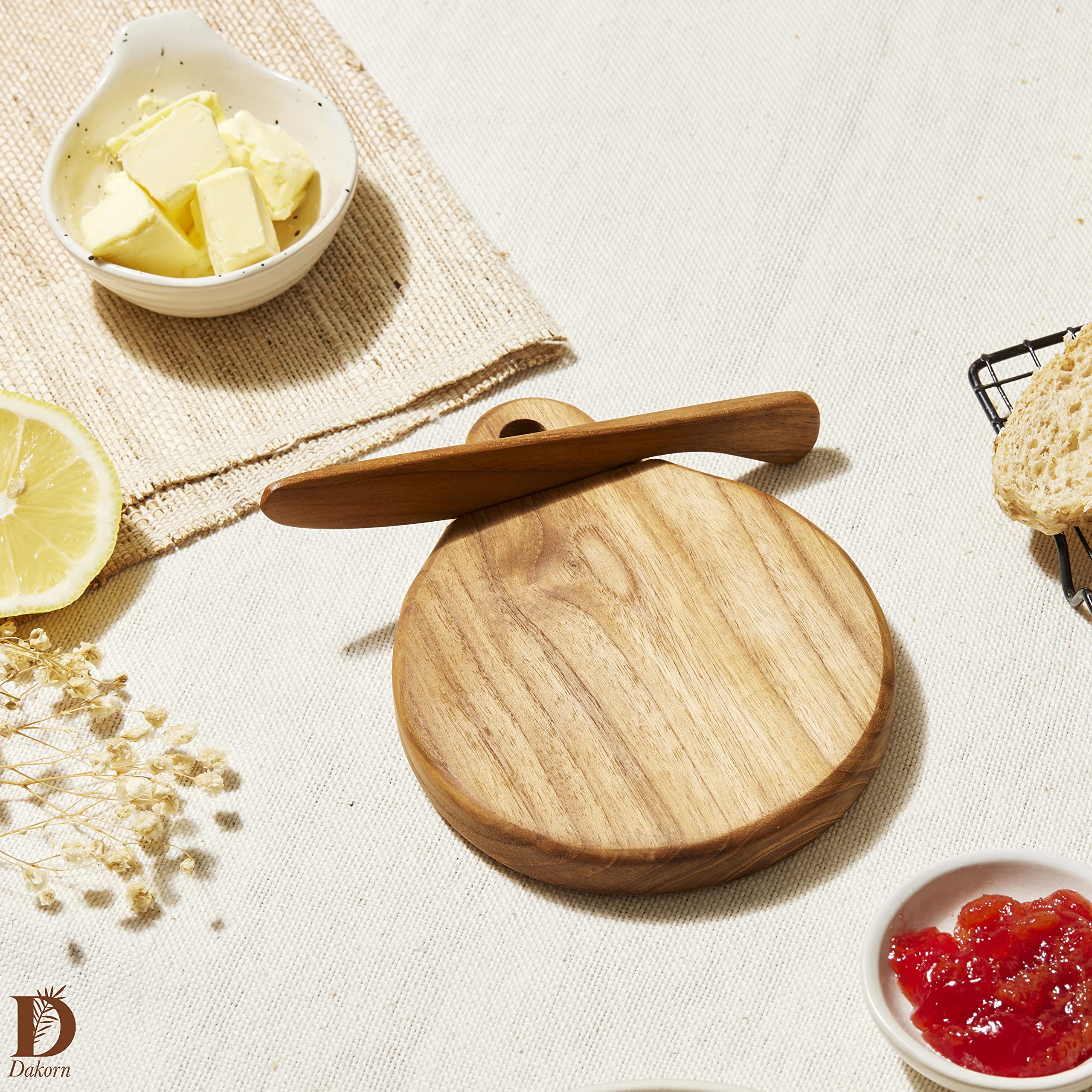 Dakorn Tiny Wooden Chopping Board 5", Mini Cutting board with handle for small fruit on Drink corner, Bar Cabinet & Butter Knife, Butter Spreader, Breakfast Spreadsā¦