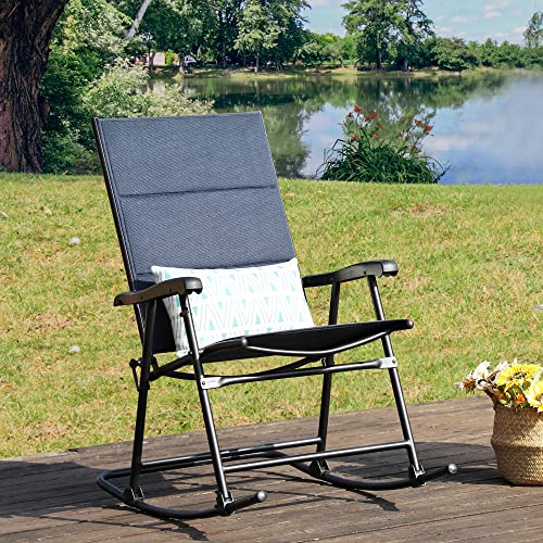 NATURAL EXPRESSIONS Folding Patio Rocking Chairs,Outdoor Oversized Textilene & 3D Mesh Fabric Rocker with High Back Hard Armrest,Portable Rocking Chair for Garden, Backyard, Porch, 300lb