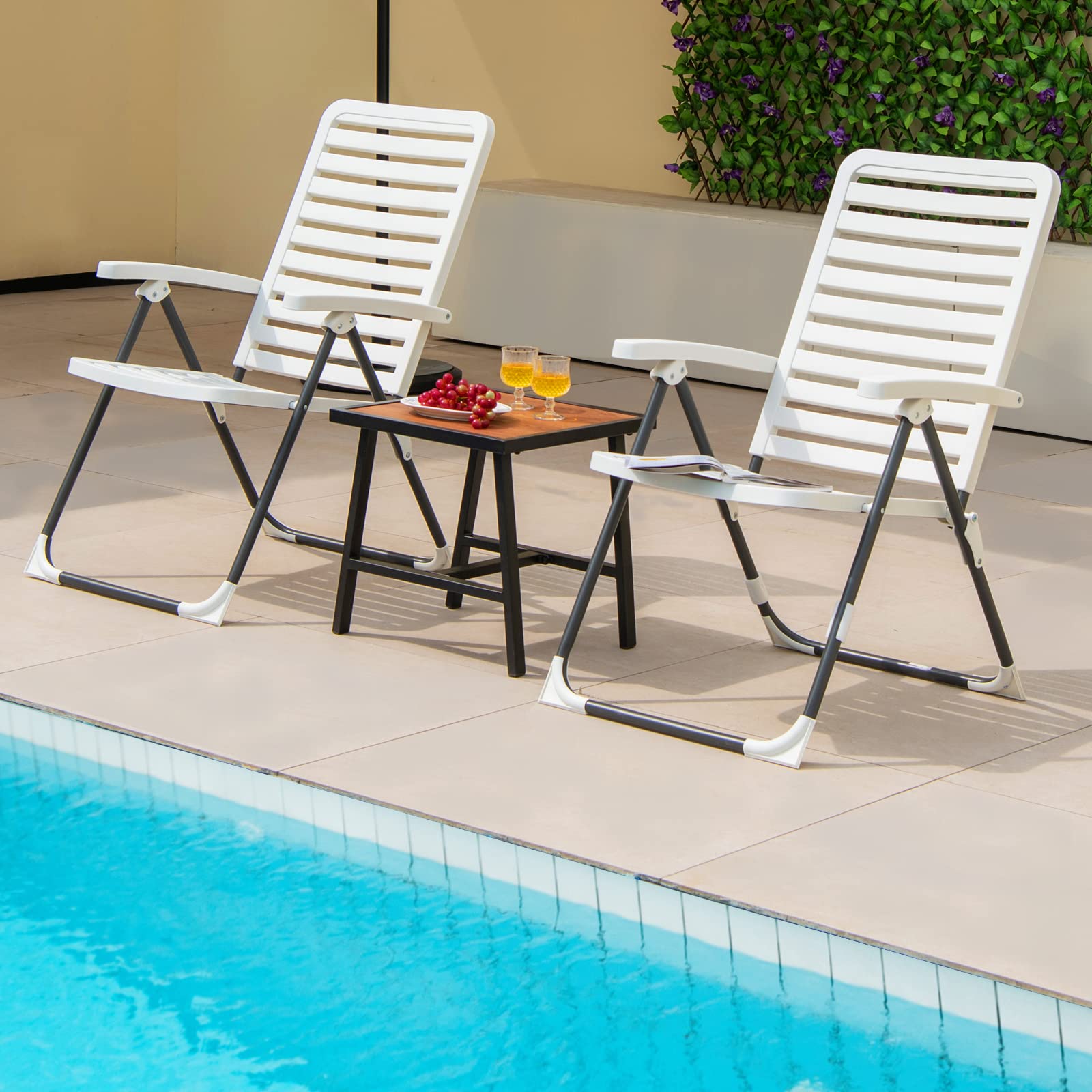 Giantex Set of 2 Patio Folding Chair, Adjustable Reclining Folding Chair w/ 7-Level Backrest, All-Weather PP Material, Portable Outdoor High Back Chair for Deck, Backyard, Camping