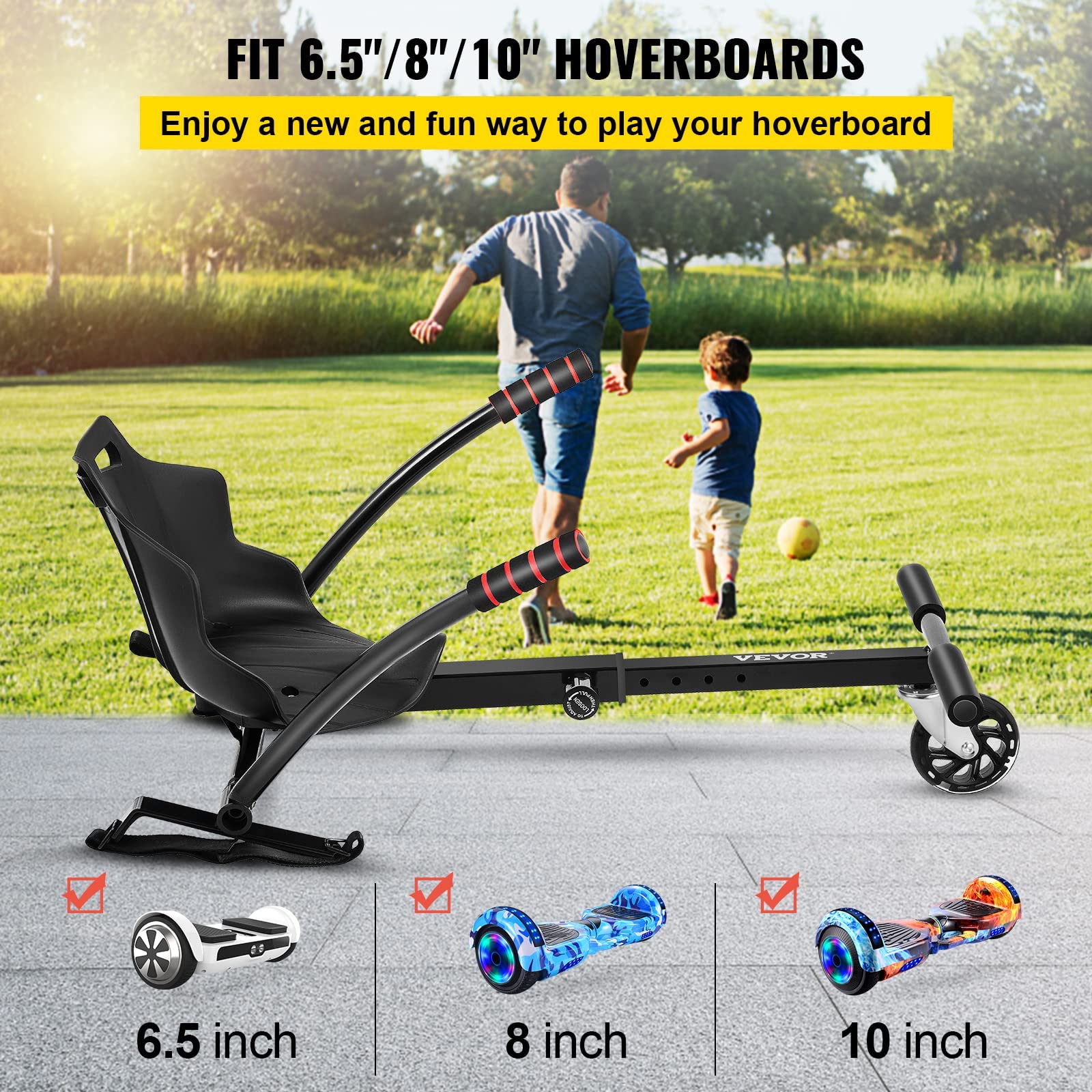 Popsport Adjustable Hover Go Kart Hover Kart Stand Go Kart Seat for 6.5'' 8'' 10'' Two Wheel Self Balancing Scooter (Anti-Turning Go Kart)