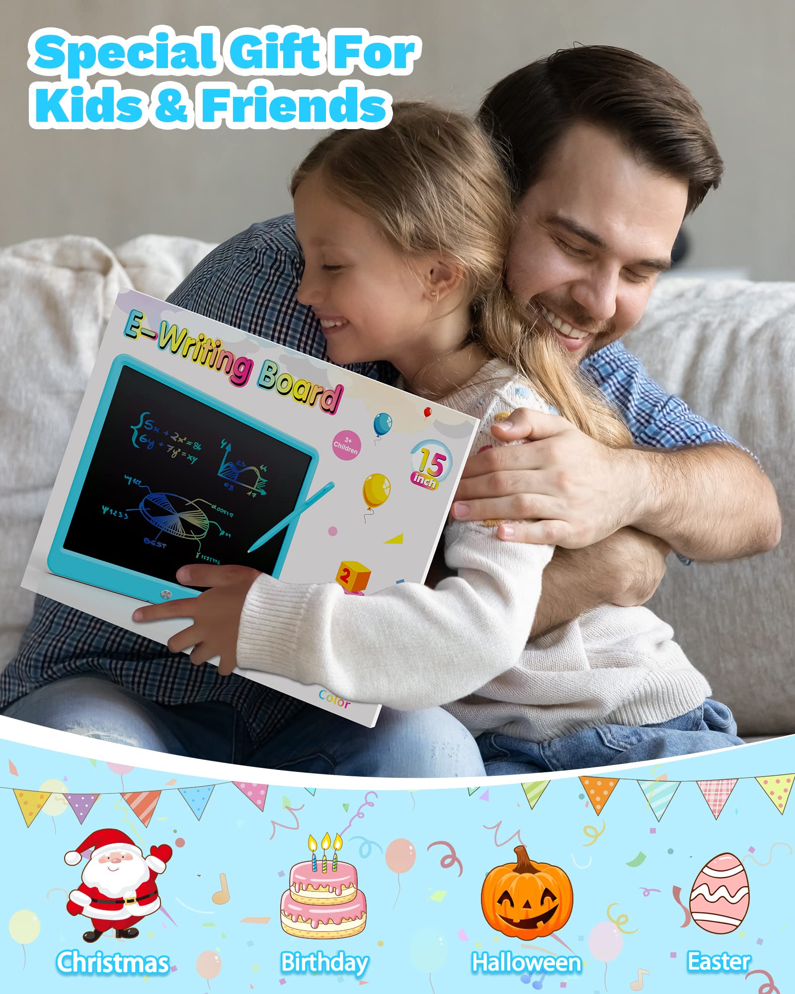 bravokids LCD Writing Tablet Board, 12inch Colorful Doodle Board Drawing Pad Toys for 3-8 Years Girls Boys, Toddler Educational & Learning Birthday Gift for Age 3 4 5 6 7 8 Years Old Kids, Blue