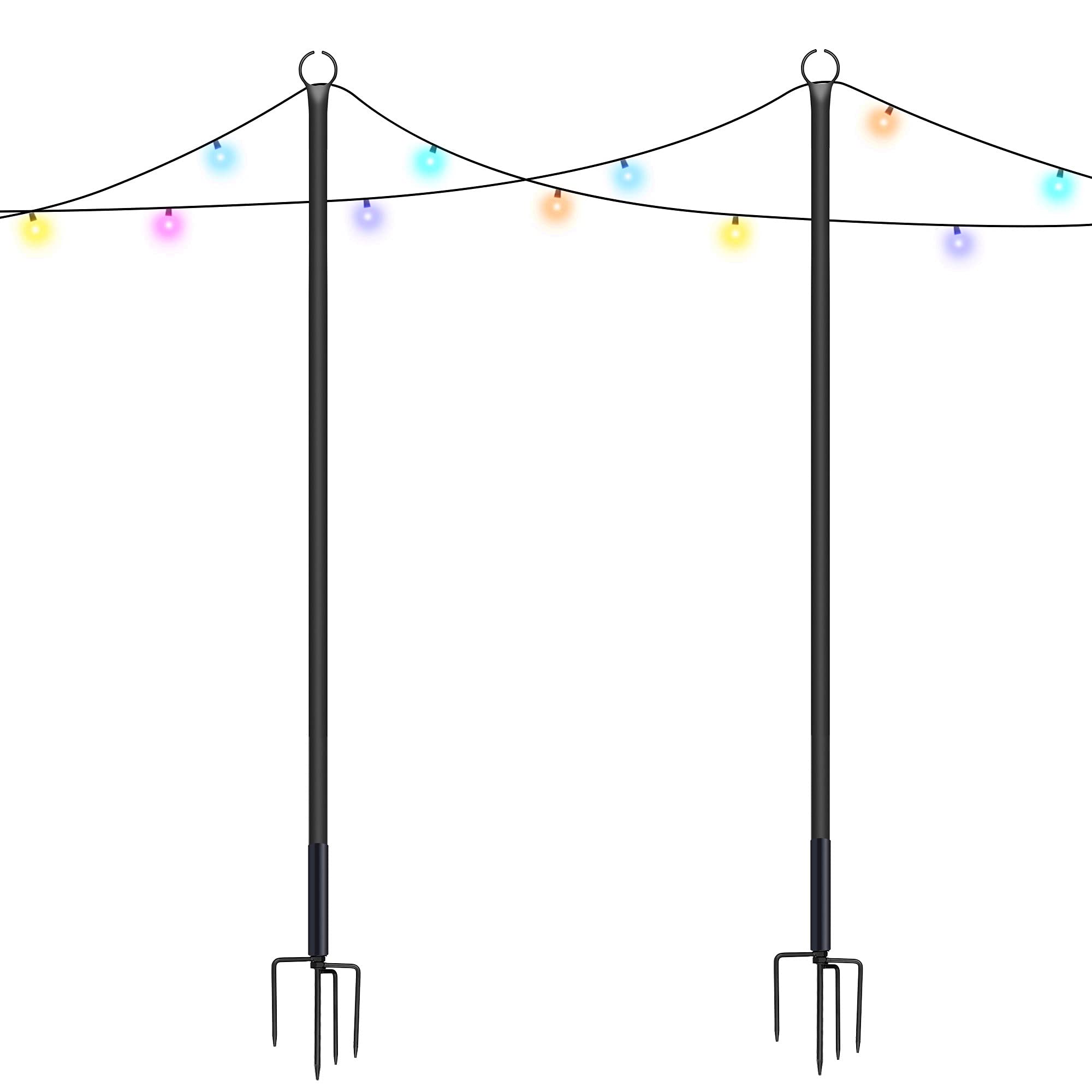 BRILLIHOOD 2 Pack of Outside String Light Pole, 9ft Sturdy 4-Prong Fork Pole Stand for Hanging LED Solar Bulbs for Patio, Backyard, Courtyard, Garden, Christmas, Café Wedding Light Décor