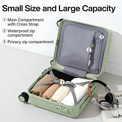 Hanke 14 Inch Underseat Carry On luggage with Wheels, Lightweight Mini Suitcase for Weekender, PC Hardside Small Carry On Bag with TSA Lock,Travel Suit Case Women men(Bamboo Green)