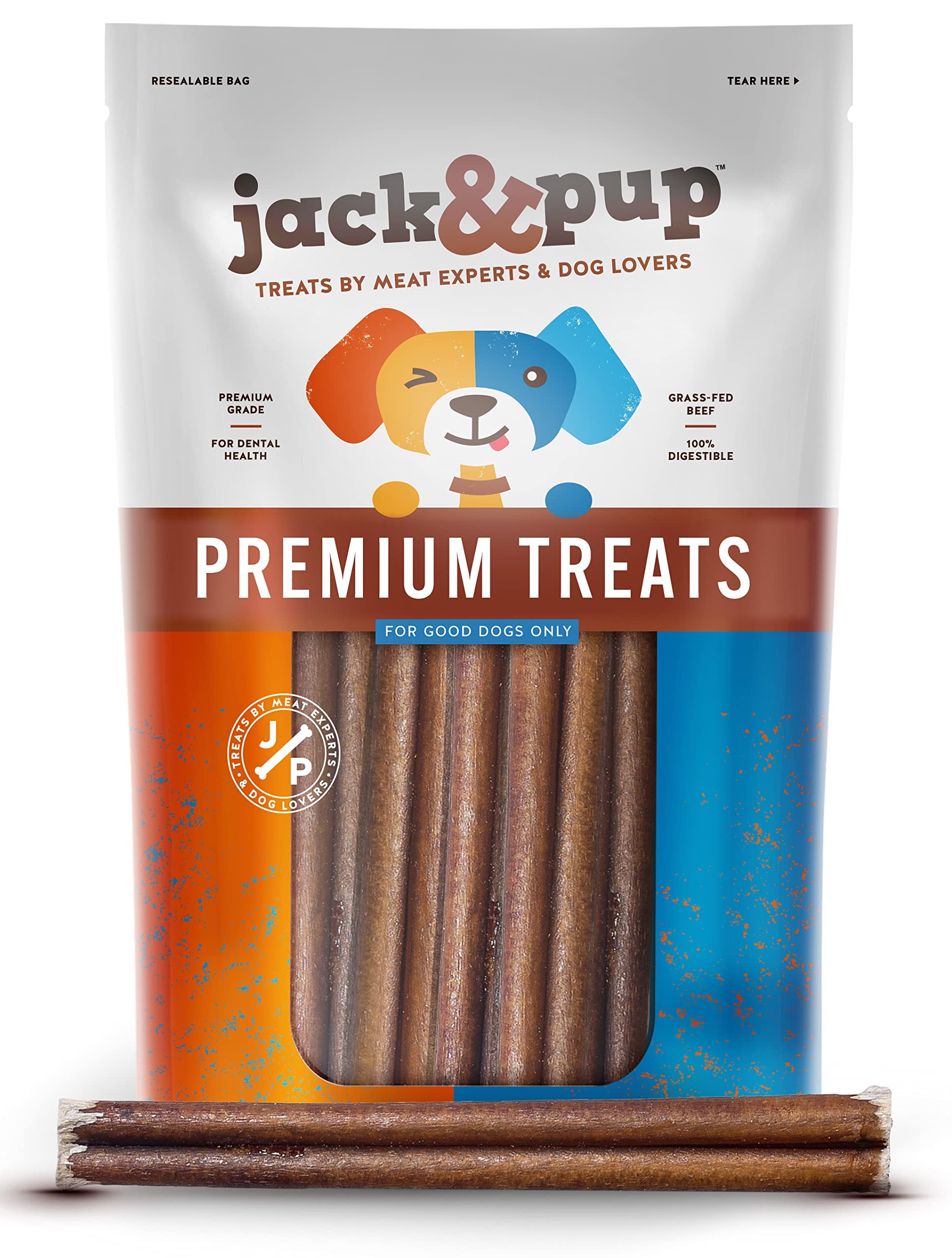 Jack&Pup 6 Inch Bully Sticks for Medium Dogs | Thick Odor Free Bully Sticks Long Lasting | All Natural, 100% Beef Pizzle Sticks (Thick 5, Pack)