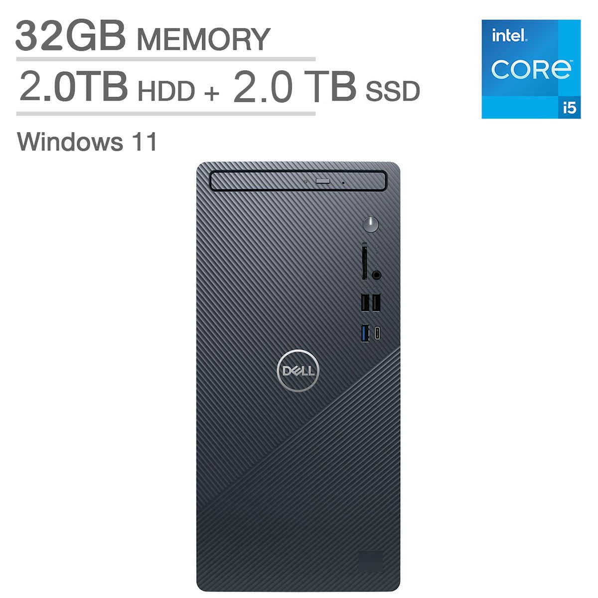 Dell Inspiron Desktop, 12th Gen Intel Core i5-12400 (6-Core, 18M Cache, 2.5GHz to 4.4GHz) Processor, 32GB RAM, 2TB SSD, 2TB HDD, Wi-Fi 6, Windows 11 Home, Bundle with JAWFOAL