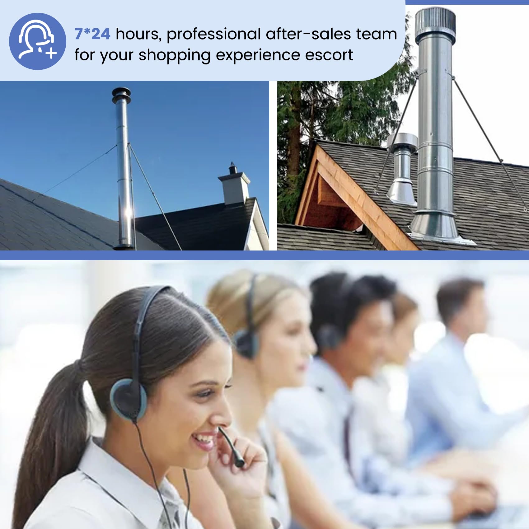 Ebusin 10" Extended Roof Bracket Supports Chimney Stove Pipe for DuraVent Triple Wall 6" I.D,Suitable for All Outer Diameters of 10", Stability Against Wind & Snow, Includes Brackets & Adjustable Leg