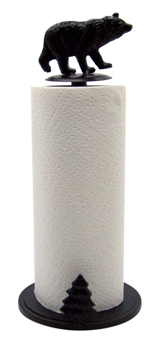 Country Log Cabin Decor Metal Bear Paper Towel Holder, 15 Inch