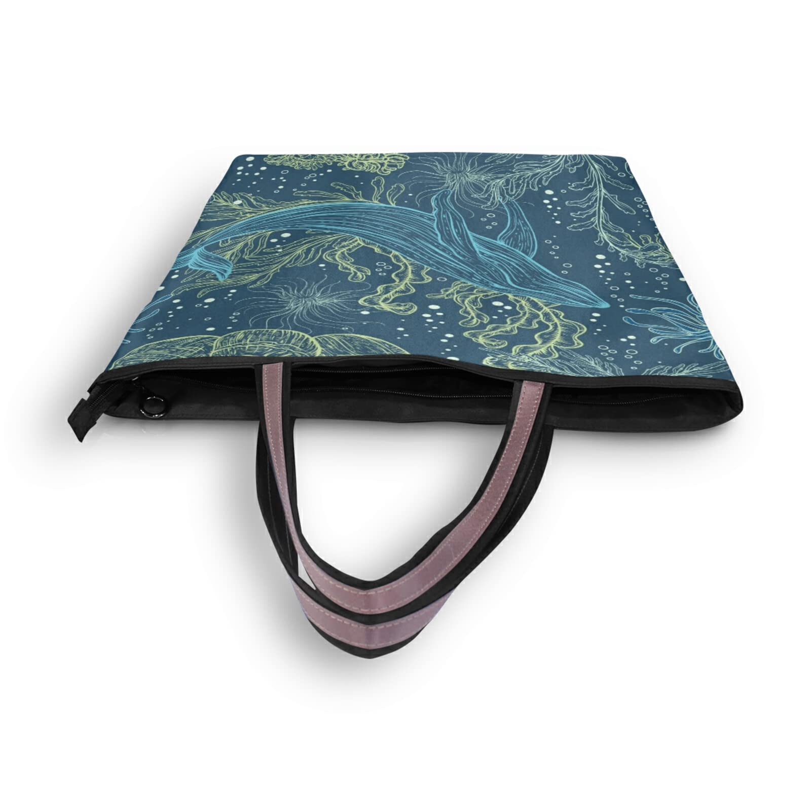 Women Tote Bag Zippered Whale Handbag Whale Tote Purse with Pockets