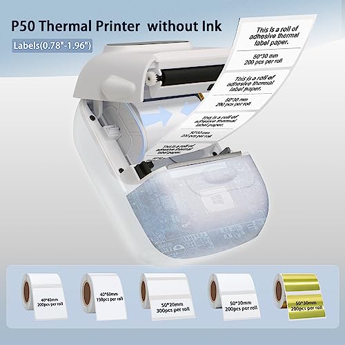 HYBSK Bluetooth Label Maker with Label, P50 Barcode Label Printer, Direct Thermal Printer Compatible with iPhone/Android (P50 with Label)