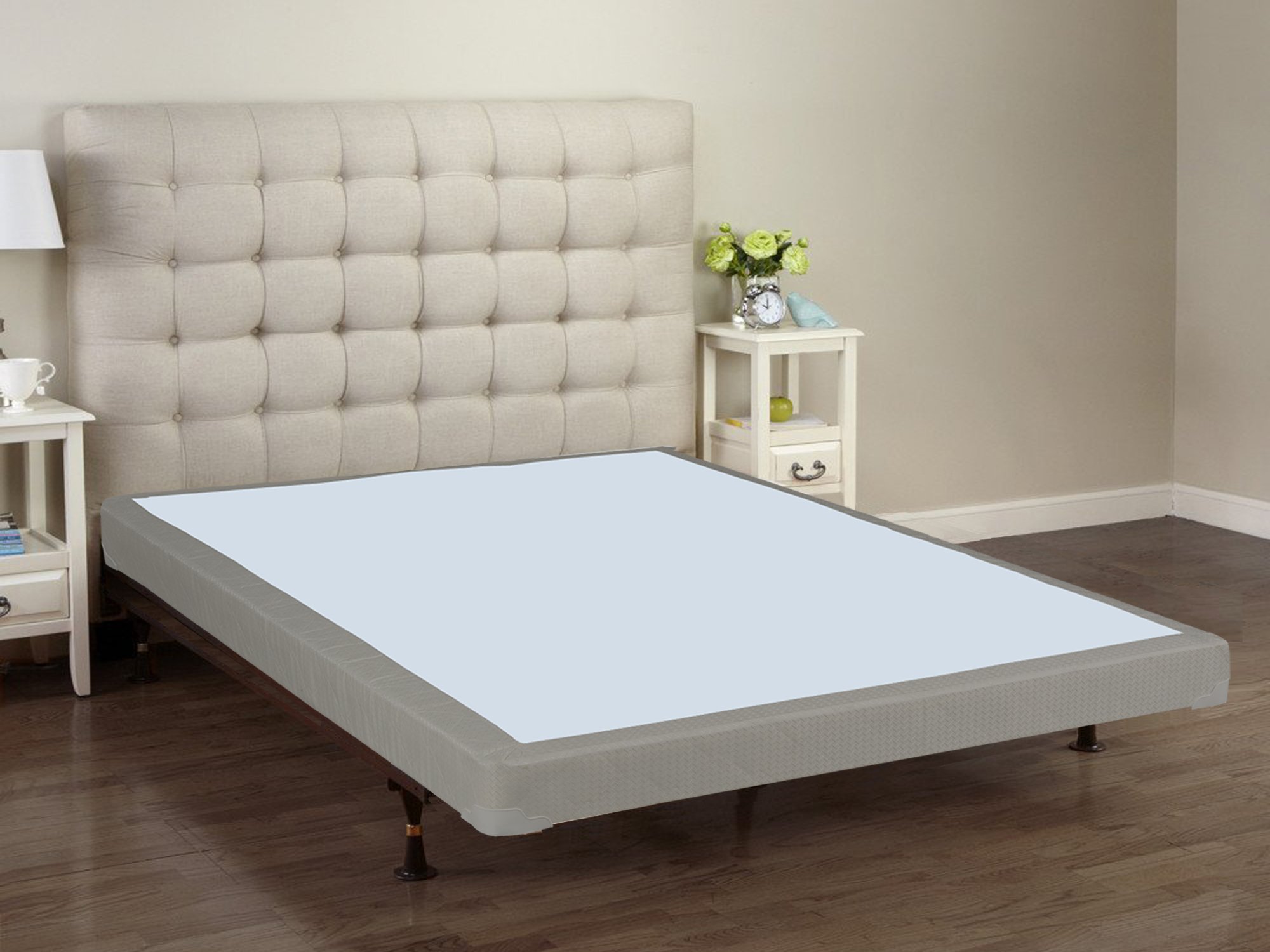 Greaton, 4-Inch Sturdy Wood Box Spring for Mattress Support - Durable and Fully Assembled, Natural Wood Foundation for 74" x 33", White.