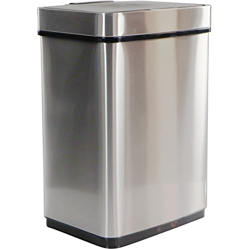 Hanover 50-Liter / 13.2-Gallon Stainless Steel 50 Liter / 13.2 Gallon Hands Free Trash Can Garbage Bin, Fingerprint Resistant, Soft Close, Sensor Lid