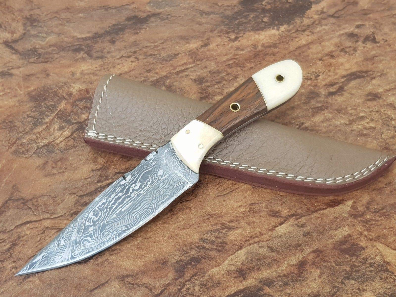 Carepro Hand Forged Damascus Steel Knife Bone & Wooden Handle Custom Made Hunting Knife