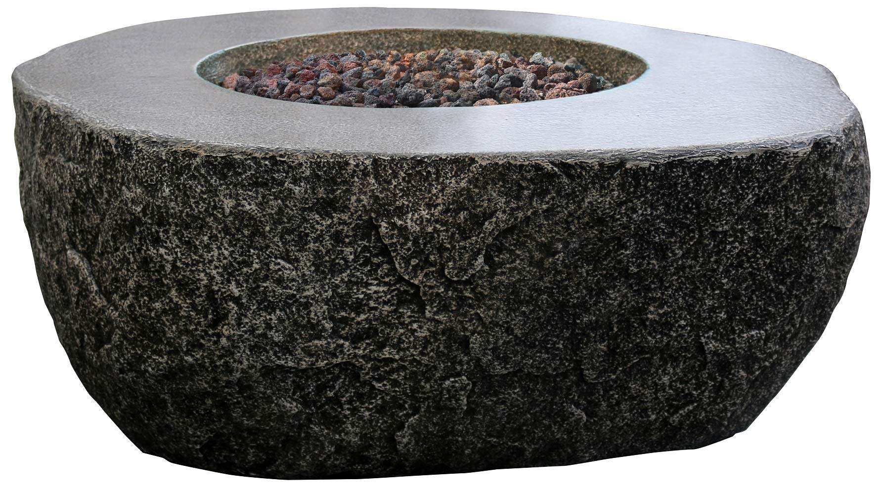 Elementi Outdoor Fiery Rock Fire Pit Table 50 x 42 Inches Grey Durable Glass Reinforced Concrete Square Fireplace Includes Burner Lava Rock Canvas Cover - Natural Gas
