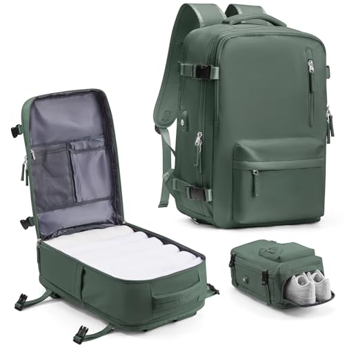 Carry On Backpack for Women, Large Travel Backpack Flight Approved, Waterproof 17 Inch Laptop Backpack Business Work Backpacks Men Mochila De Viaje, DarkGreen