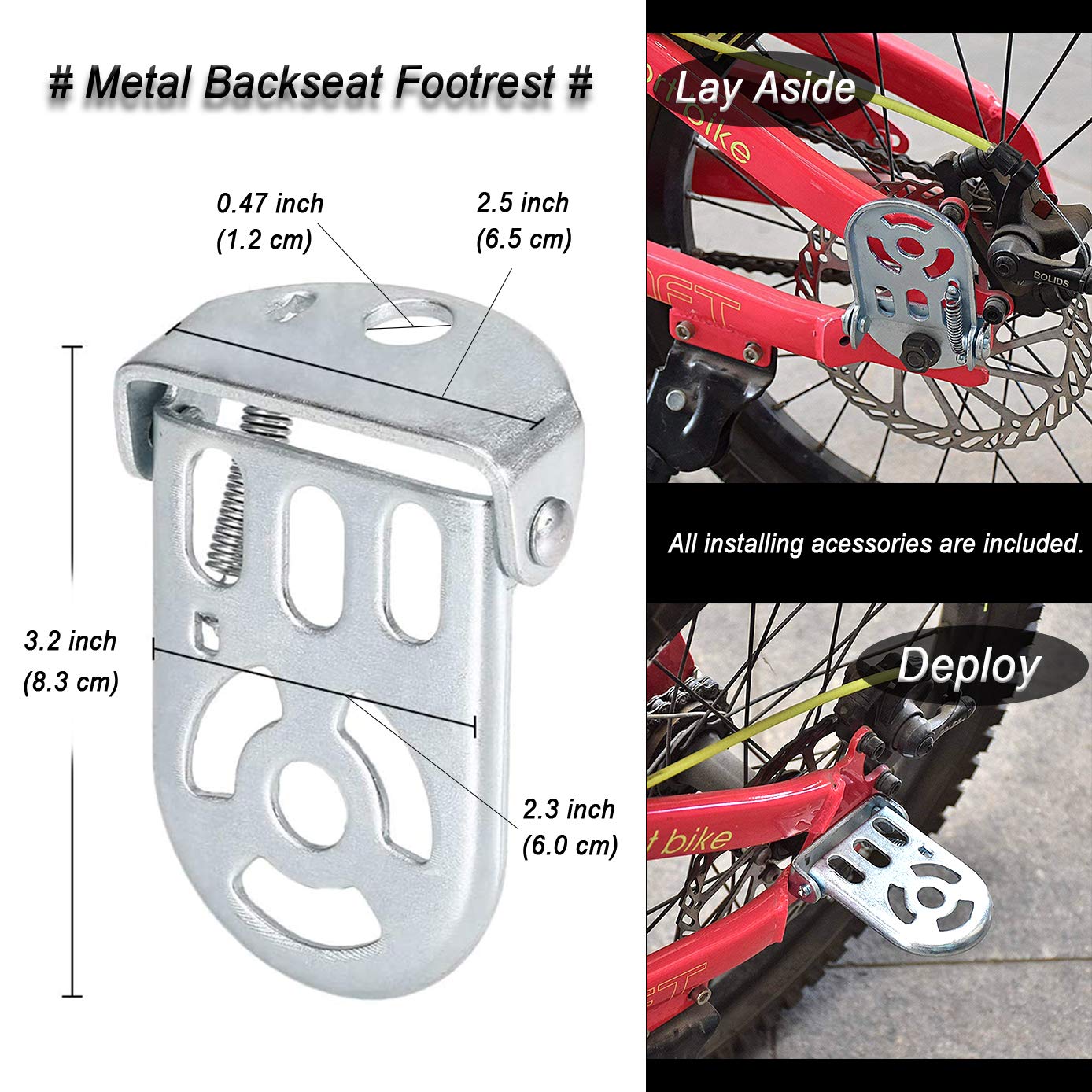 CenterZ Bike Rear Seat Cushion with Safety Backrest + Backseat Armrest Handrail + Foldable Hidden Bicycle Footrests + Handlebar Bell (Universal Cycling Kit with Installing Repairing Tools Set), White