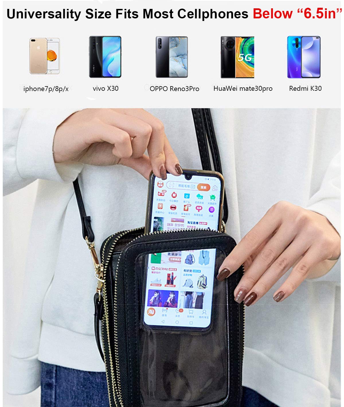 Womens Touch Screen Crossbody Phone Bag, Small Shoulder Bag Cell Phone Wallet Purses and Handbags with Credit Card Slots