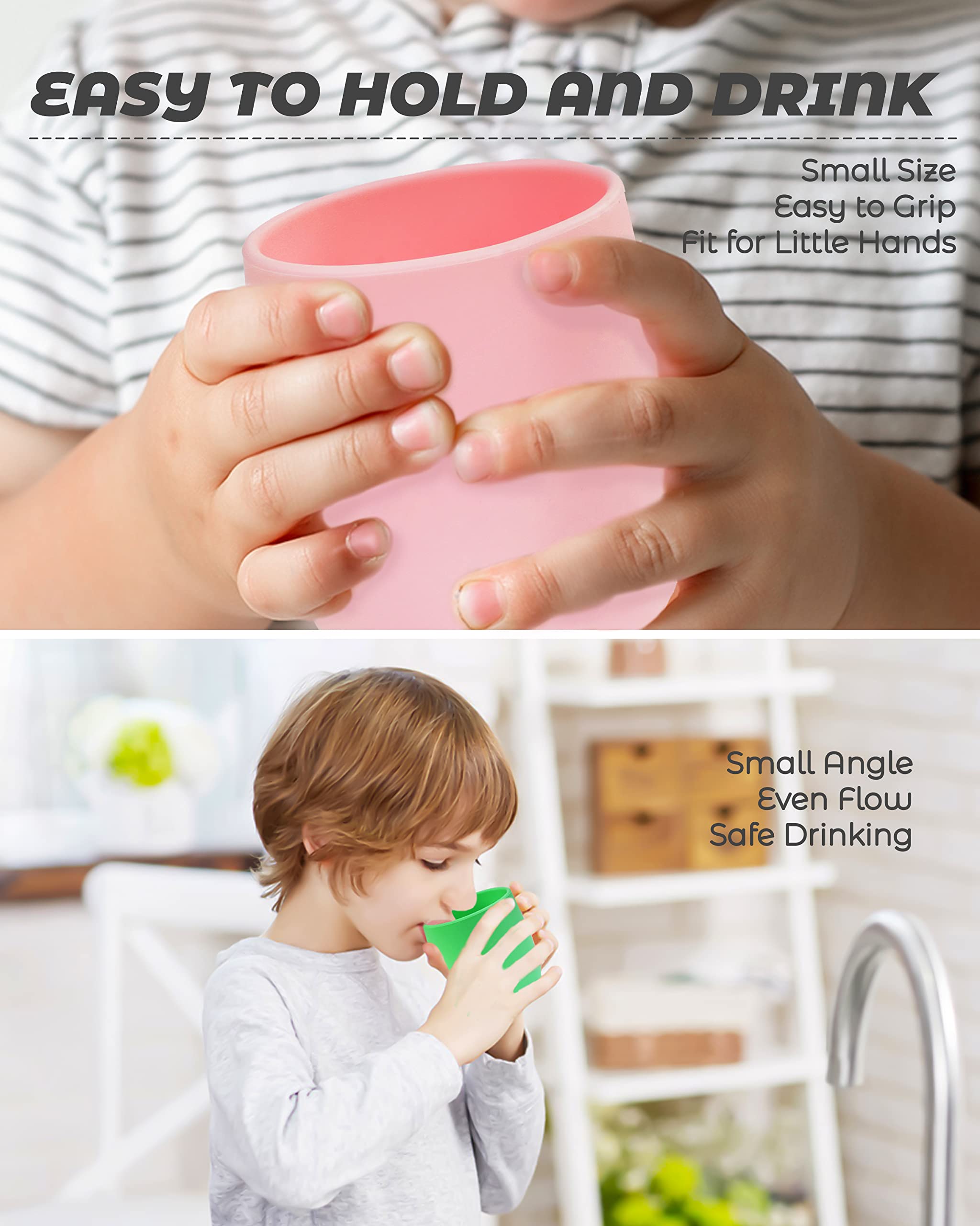 DF DUALFERV 3 pcs Silicone Baby Cup, Tiny Cup for Babies, Open Cup for Baby, Baby Drinking Cup with 3 Colors (Green, Pink, Blue)