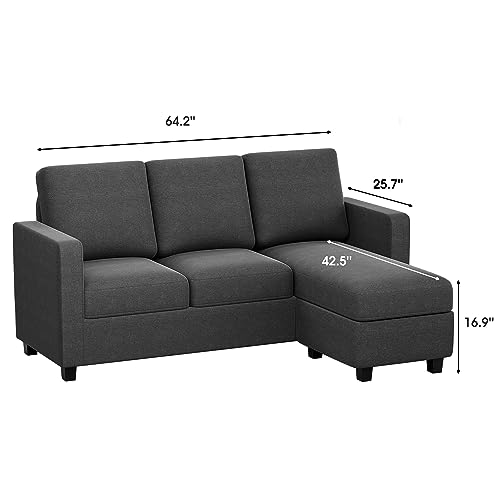 Flamaker Sectional Couch, Sofa Couch for Living Room, L-Shaped Couch with Reversible Chaise, Fabric Small Couches for Apartment, Small Spaces (Dark Grey)