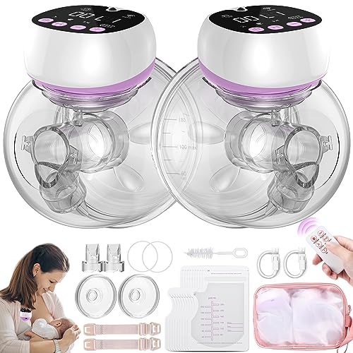 Palmatte Wearable Breast Pump Hands Free Portable & Wireless, Leakproof Painless Electric Breast Pump 3 Modes 9 Levels LED Display Remote & Storage Bag Breastfeeding Essentials, 2 Pack Lavender