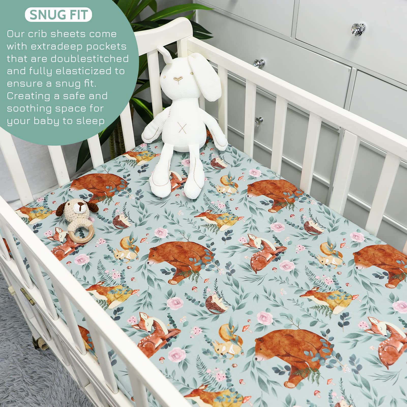 Crib Sheet & Car Seat Cover, Multi-use Nursing Cover for Breastfeeding, Woodland Animals Bear
