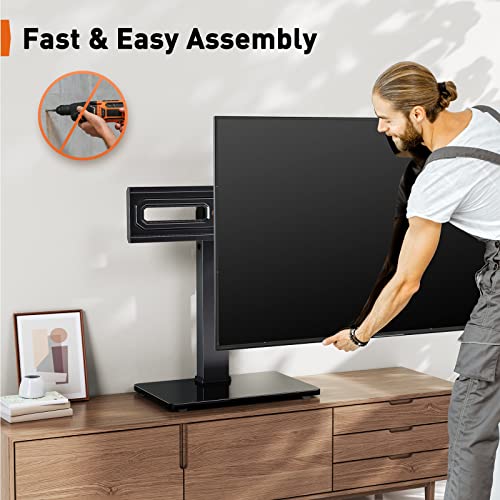 Perlegear Universal Swivel TV Stand for 32β60 Inch LCD/LED/OLED TVs up to 88 lbs, Tabletop TV Mount Stand with Tempered Glass Base, Height Adjustable TV Base with Tilt, Max VESA 400x400mm