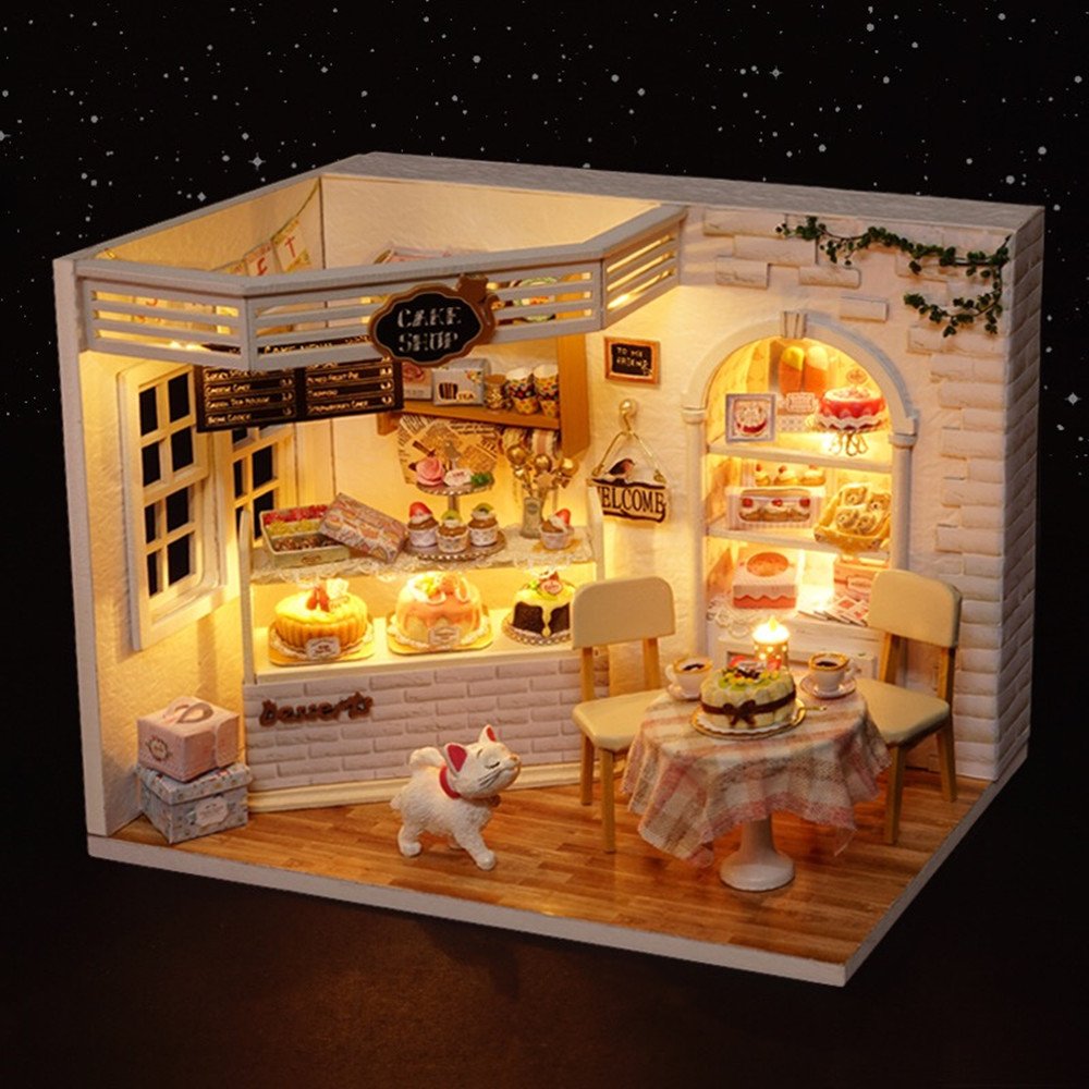 Kisoy Romantic and Cute Dollhouse Miniature DIY House Kit Creative Room Perfect DIY Gift for Friends,Lovers and Families (Cake Diary)