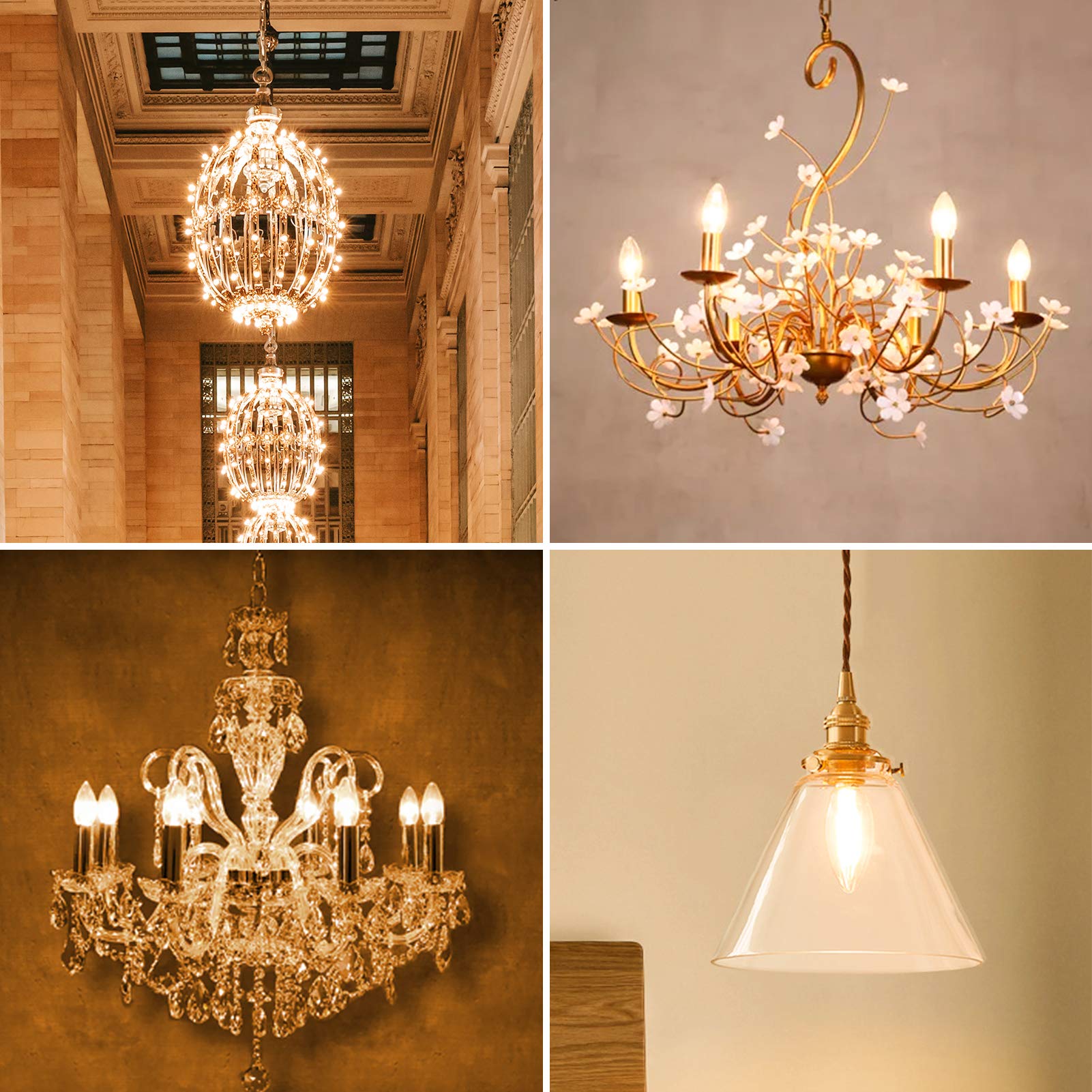 CP3 E12 LED Candelabra Light Bulb 40W Equivalent, Non-Dimmable 4W 400LM Candle Light Bulb 360 Degree Lighting Chandelier Light Bulbs with Decorative Candle Base, Clear Glass, 2700K Warm White, 6 Pack