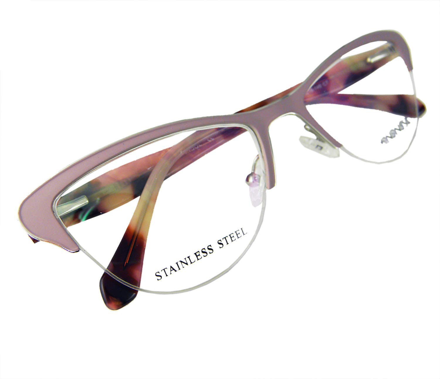 Circleperson women cat eye glasses frames spring hinges half-rimless middle size (White, Clear/w print)