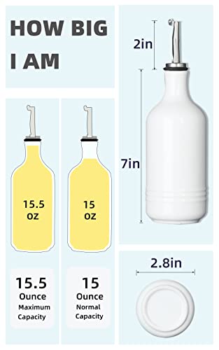 HAOTOP Ceramic Olive Oil Dispenser Bottle,Perfect for Storage of Oil or Vinegar,14 oz (White)